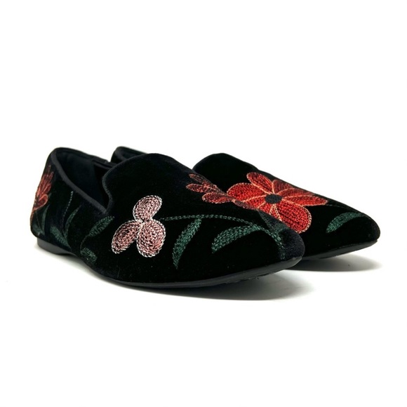 Birdies | Shoes | Birdies The Starling Floral Flower Black Velvet Slip ...